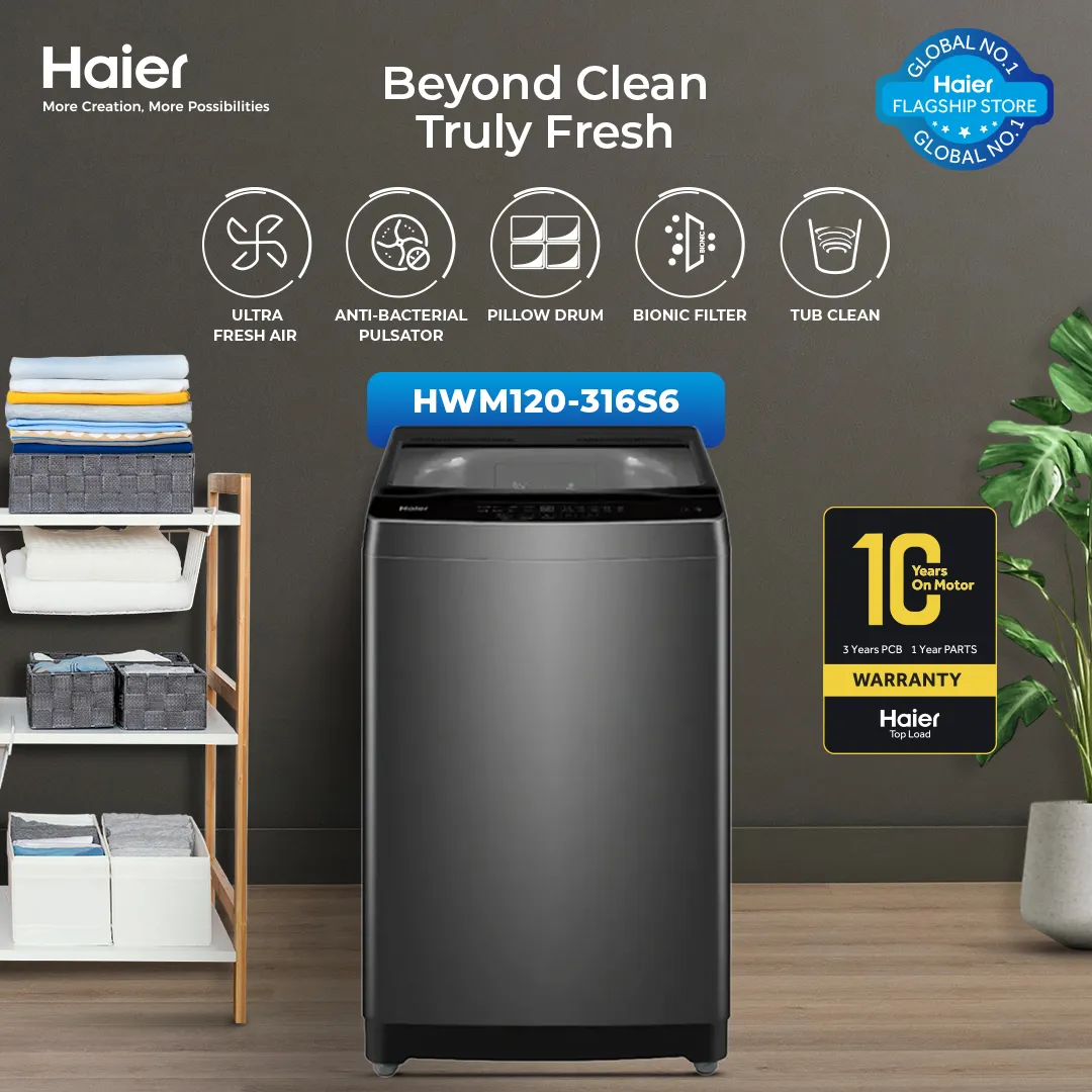 Haier Washing Machine Automatic 120-316S6 (New Model) 12 KG Ultra Fresh ...